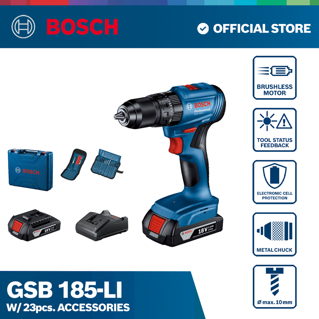 BOSCH GSB 185-LI w/ 23 PC ACE (0 601 9K3 1K2) – Bosch By BGE